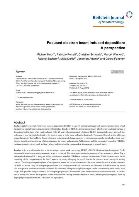 Pdf Focused Electron Beam Induced Deposition A Perspective