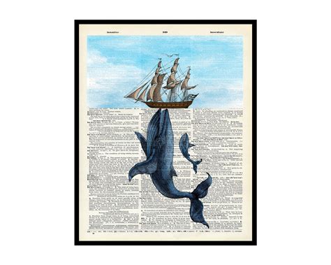 Poster Master Dictionary Art Poster Blue Whales And Ship Print Whale Art Deep Sea Art