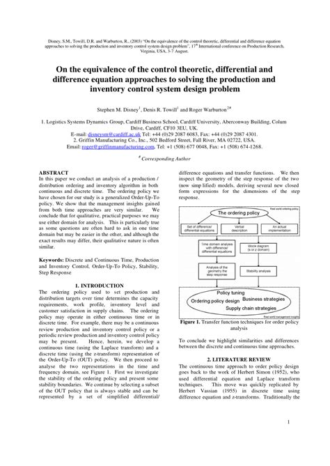 Pdf On The Equivalence Of The Control Theoretic Differential And