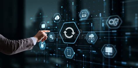 Businessman Is Touching Icon Update Software Application Hardware Upgrade Technology Concept Businessman Is Touching Icon Update Software Application Hardware Upgrade Technology Concept