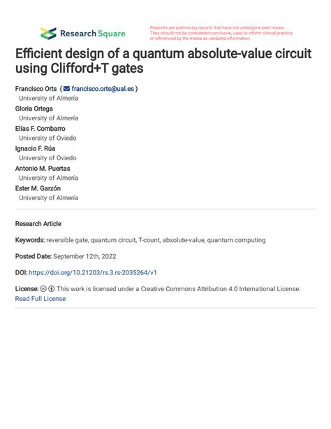 Pdf Efficient Design Of A Quantum Absolute Value Circuit Using