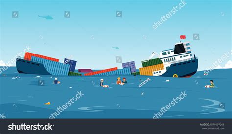 Cargo Ship Suffered Accident Sinking Into Vector De Stock Libre De