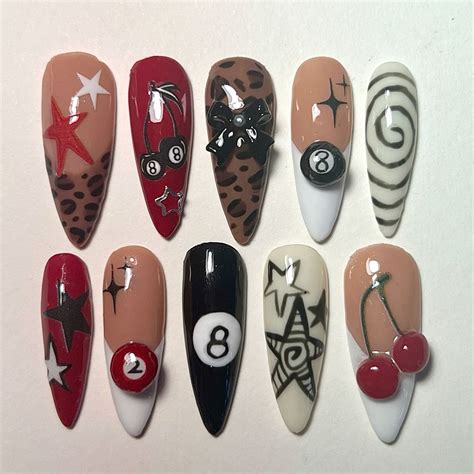⋆。° Cherry 8ball Nail Set 🍒🎱🪩 ⋆。° Message Me To Purchase A Set