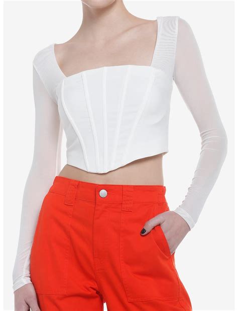 Ivory Mesh Corset Girls Crop Long Sleeve Top Hot Topic