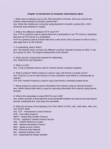 Chapter 1 Introduction To Computer Network Extra Qandas Pdf
