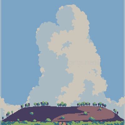 Cloud Over The Hill Pixel Art Pixel Art Houses And Clouds Pixel Art