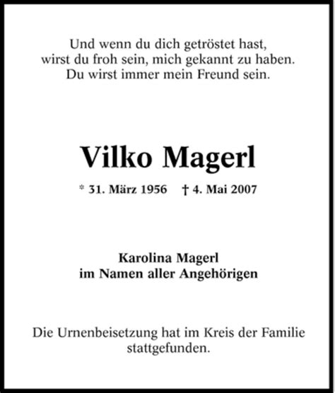 Traueranzeigen Von Vilko Magerl Trauer In Nrw De