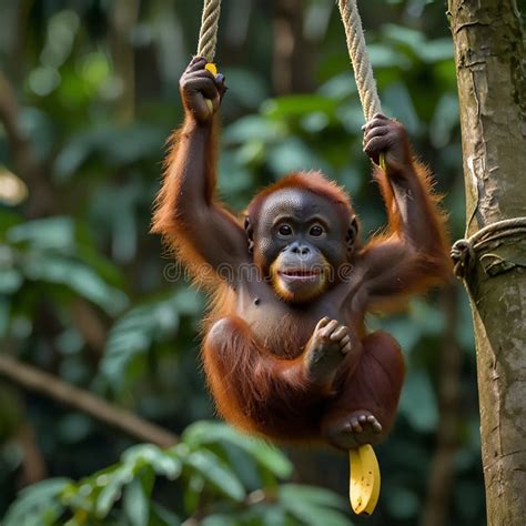 A Wild Life Shot Of Orangutans In Captivity Stock Illustration