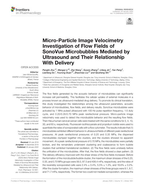 Pdf Micro Particle Image Velocimetry Investigation Of Flow Fields Of Sonovue Microbubbles