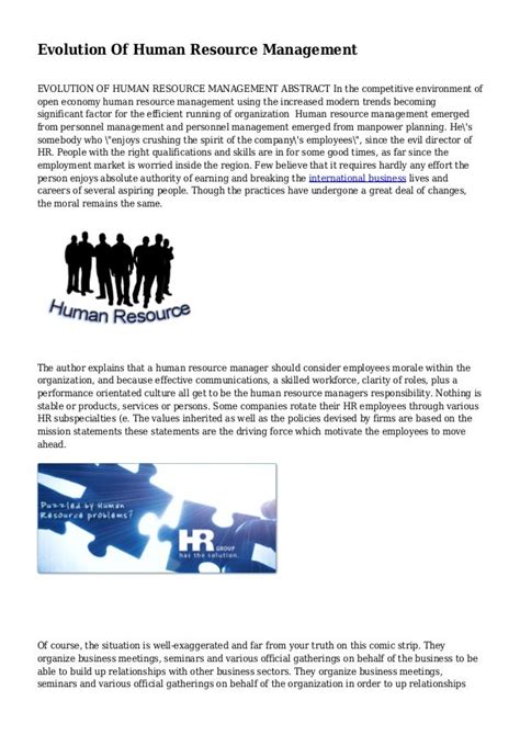 Evolution Of Human Resource Management