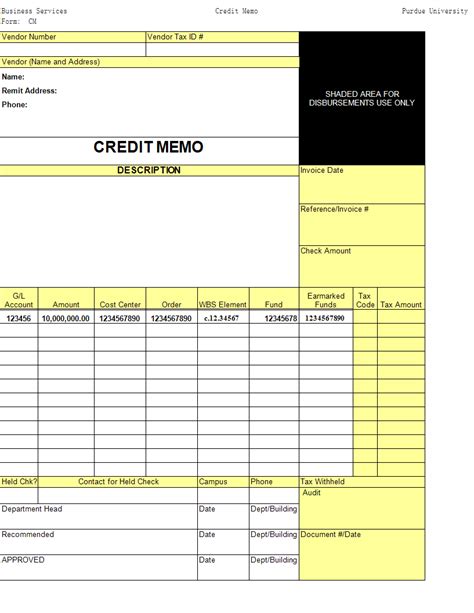 Credit Memo Template Excel
