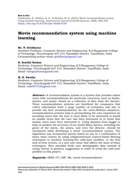 Pdf Movie Recommendation System Using Machine Learning