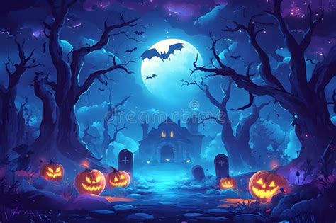 Scary Jack O Lanterns With A Halloween Background Stock Illustration