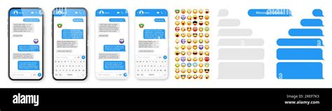 Smartphone Messaging App User Interface Design With Emoji Sms Text Frame Chat Screen With