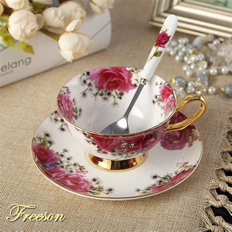 Pastoral Rose Bone China Tea Cup Saucer Spoon Set 200ml Europe Advanced