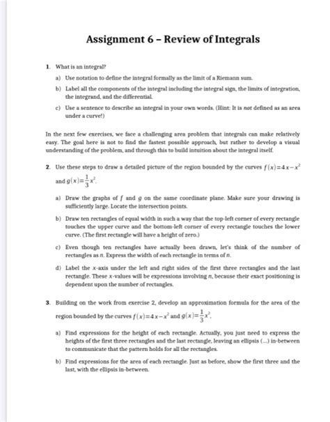 Assignment Review Of Integrals What Is An Chegg