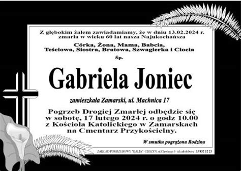 Zmarła śp Gabriela Joniec