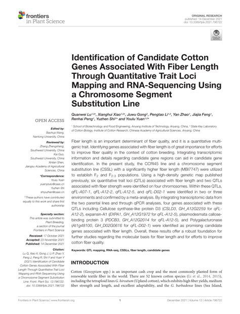 Pdf Identification Of Candidate Cotton Genes Associated With Fiber Length Through Quantitative