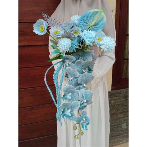 Jual Ready Wedding Bouquet Artificial Orchid Flower Series Buket
