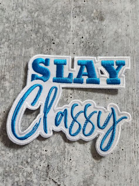 Patch Party Club Slay Classy Blue And White 1 Pc 4 Iron On Embroidered Patch Trucker Hats