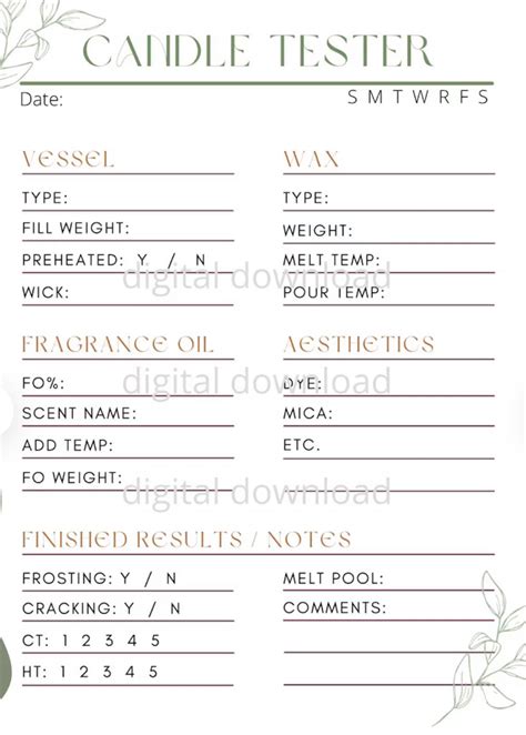 Free Printable Candle Testing Note Sheet