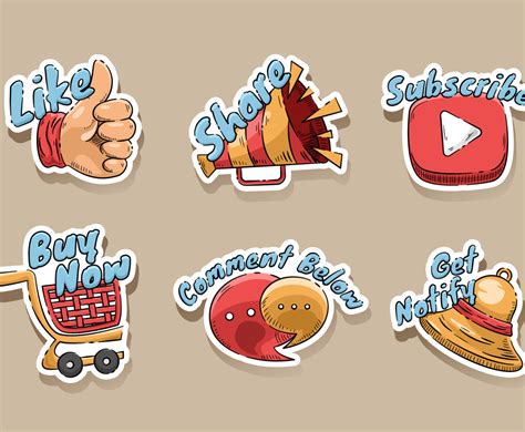 Set Of Social Media Streaming Action Button Sticker Vector Art Graphics Freevector