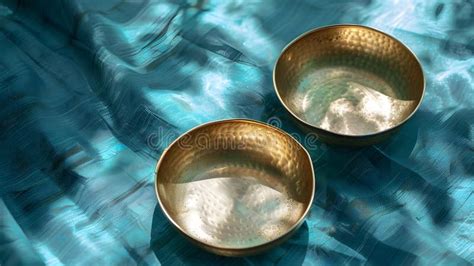 Generative Ai Korean Traditional Brassware Plate Setting On Blue Ramie