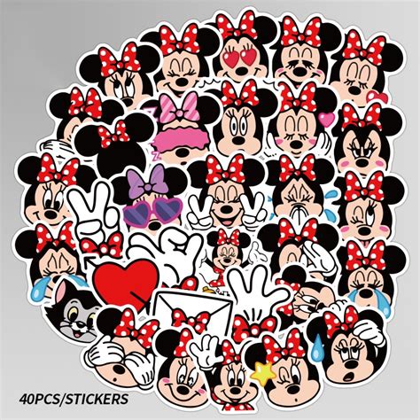 40pcs Set Disney Cartoon Minnie Mouse Stickers Waterproof Mixed