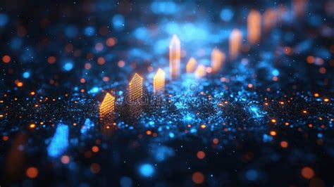 Abstract Data Visualization With Glowing Bar Graphs On A Digital Background Stock Illustration