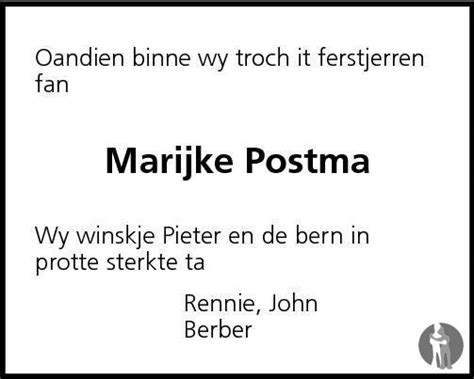 Marijke Postma De Haan 13 03 2011 Overlijdensbericht En Condoleances Mensenlinq Nl