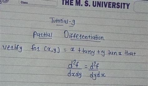 Tutorial GPartial Differentiationverify For X Y X Tany Ytanx Thertdx