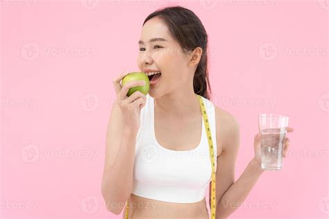Slim Body Asian Women Choose Healthy Foods Dieting Female Choose Green