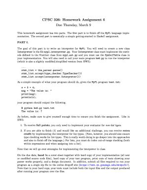 Fillable Online Cs Gonzaga CPSC 326 Homework Assignment 6 Due Thursday