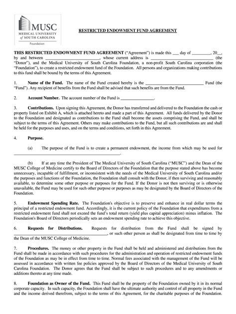 This Restricted Endowment Fund Agreement Medical Fill Out And Sign Online Dochub