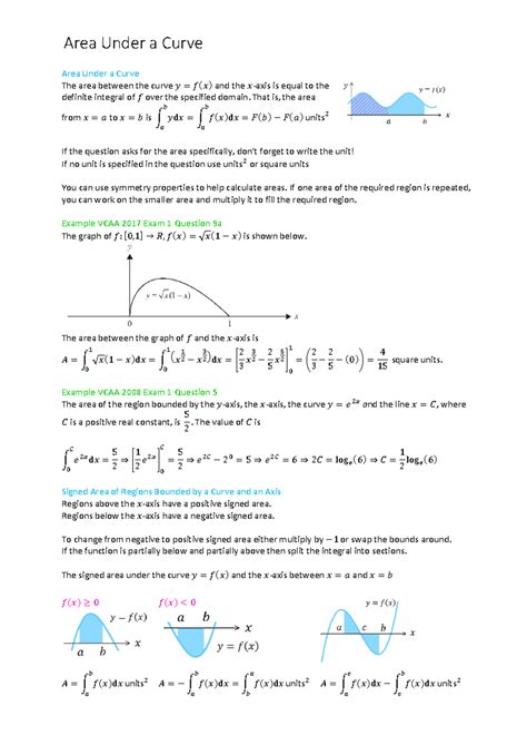 Area Under a Curve Area Under a Curve The area between the curve 𝑦 𝑓 𝑥 and the 𝑥 axis is