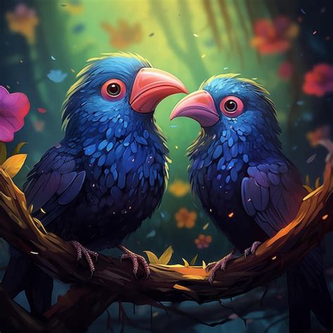 Premium Photo Two Blue Birds With Red Eyes One Has A Red Beak
