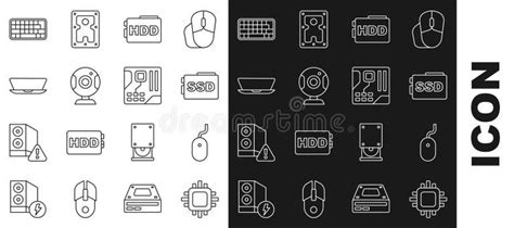 Set Line Processor With Cpu Computer Mouse Ssd Card Hard Disk Drive Hdd Web Camera Laptop