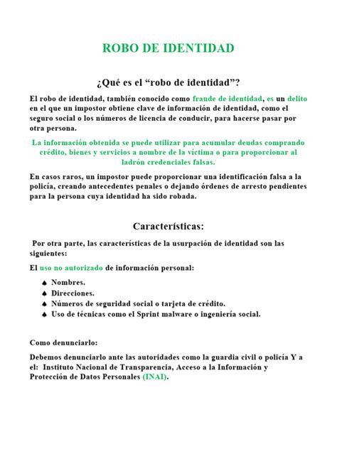 Robo De Identidad Pdf El Robo De Identidad Suplantación De Identidad