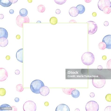 휴일 또는 파티를 위한 정사각형 인사말 카드 부드러운 파스텔 색상의 원형 물방울 물방울 무늬 거품 둥근 낙서 반점 브러시 스트로크 얼룩 흰색으로 분리된 수채화 그림 0명에