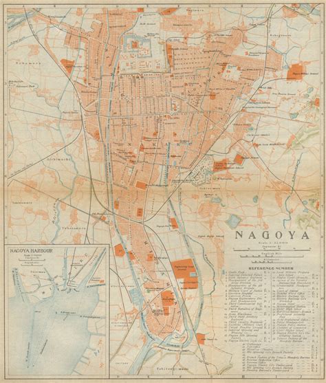 Nagoya Antique Town City Plan Japan 1914 Old Vintage Map Chart