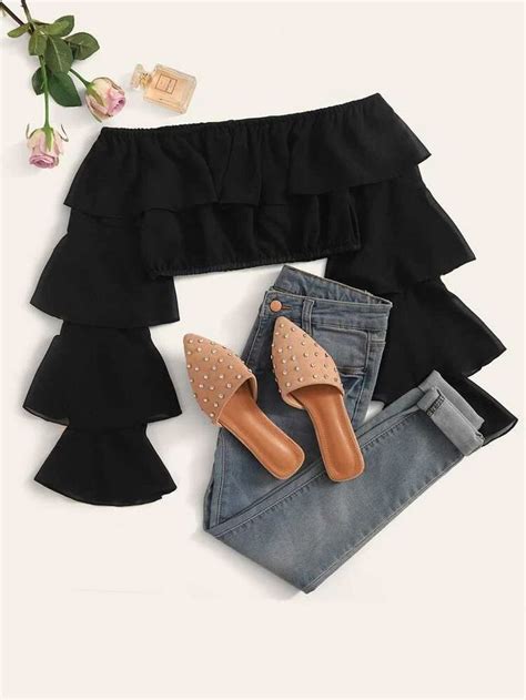 Layered Sleeve Crop Bardot Top Crop Top Outfits Classy Trendy