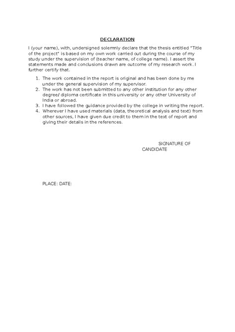 Projects Notes For MBA DECLARATION I Your Name With Undersigned Solemnly Declare That The