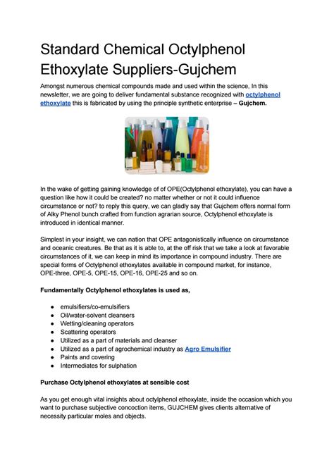 Standard Chemical Octylphenol Ethoxylate Suppliers Gujchem By GujChem