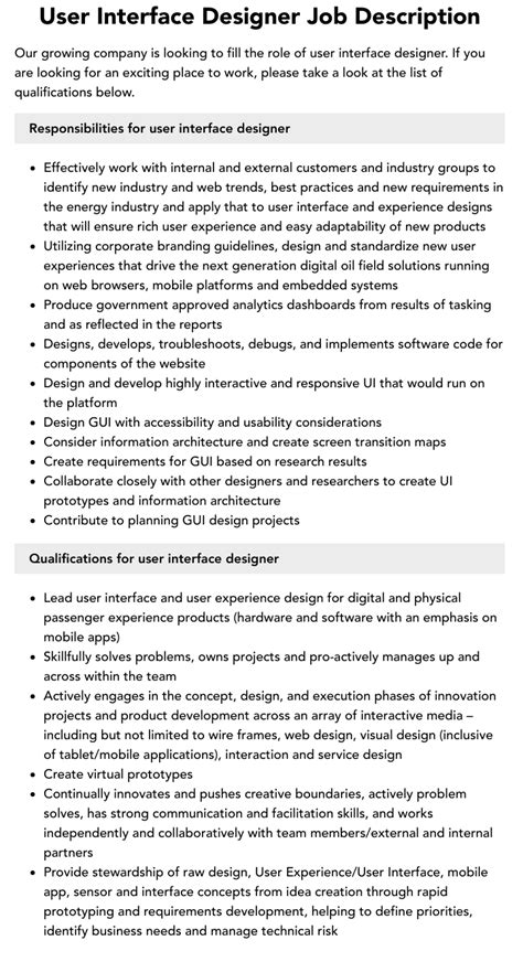 User Interface Designer Job Description Velvet Jobs