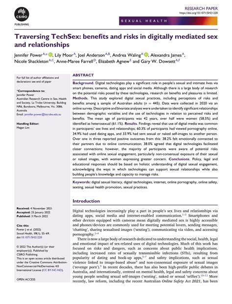 Pdf Traversing Techsex Benefits And Risks In Digitally Mediated Sex