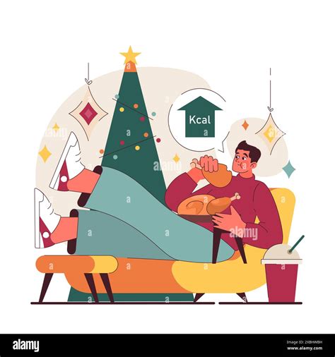 Character Celebrate Christmas And New Year Winter Holiday Over Eating