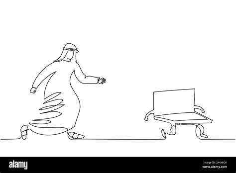 Single One Line Drawing Arab Businessman Chasing Laptop Employee Who