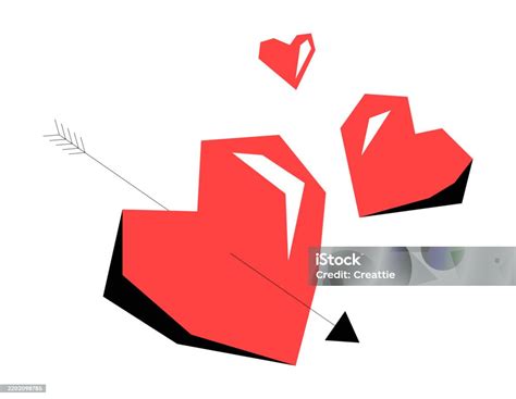 깨진 기하학적 심장 평면 벡터 일러스트 레이 션에 화살표와 함께 비탄 정서적 고통 사랑 상실 로맨스를 상징 흰색 배경에 고립 2월에 대한 스톡 벡터 아트 및 기타 이미지