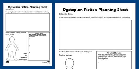 Dystopian Fiction Planning Worksheet For 6th 8th Grade