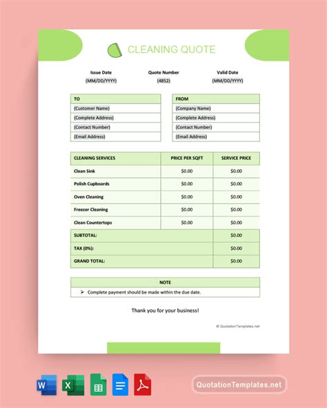 Cleaning Quote Template Word